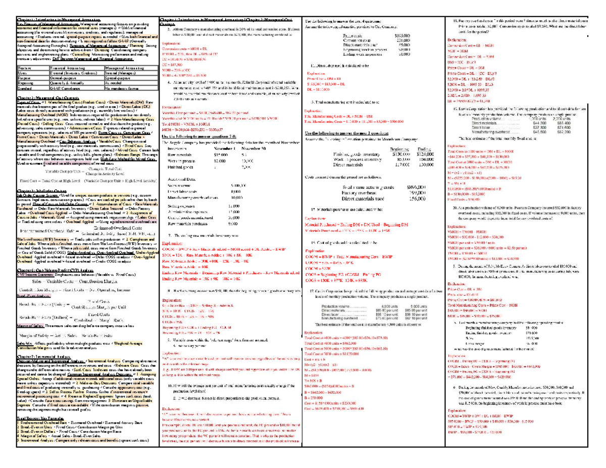 Accounting C1: Midterm cheat sheet for managerial accounting concepts ...