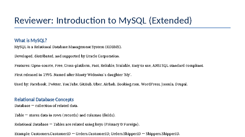 ICT Reviewer: Database & MySQL Overview and Key Concepts - Studocu