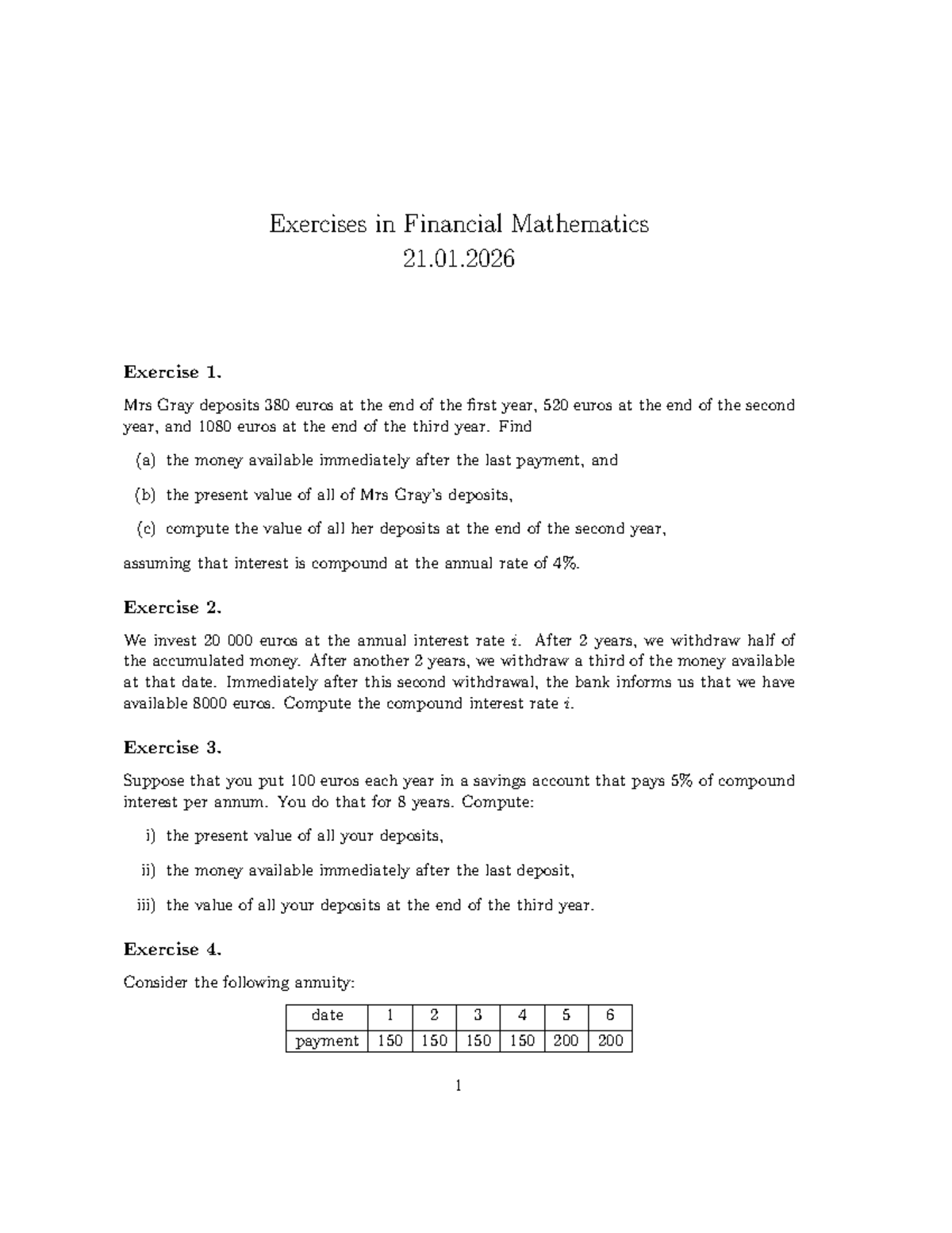Financial Mathematics Exercises 21.01.2026 - Session 2 Notes - Studocu