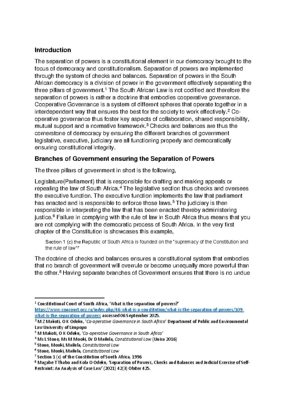 Separation of Powers and Checks & Balances in SA Democracy: Assessment ...