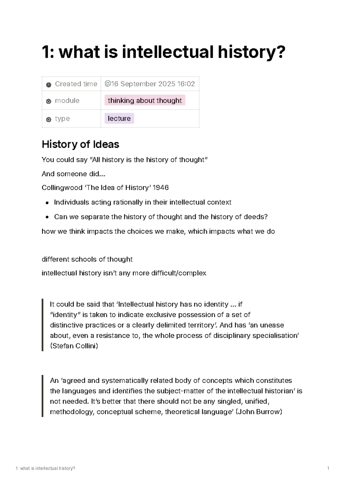 Lecture on Intellectual History: Understanding Thought (HIST 101) - Studocu