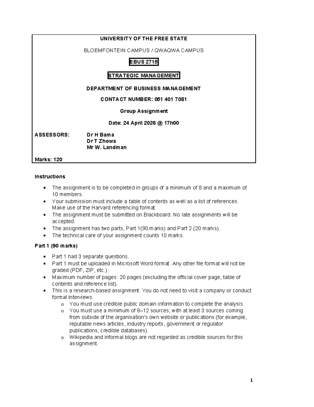 EBUS 2715 Group Assignment: Strategic Management - Studocu
