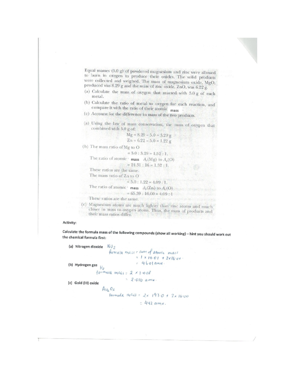 Intro to Moles: Answers and Calculations for Chemistry Concepts - Studocu