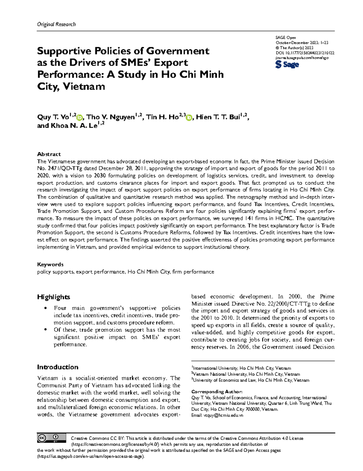J37 - Supportive Government Policies Driving Export Performance in HCMC ...