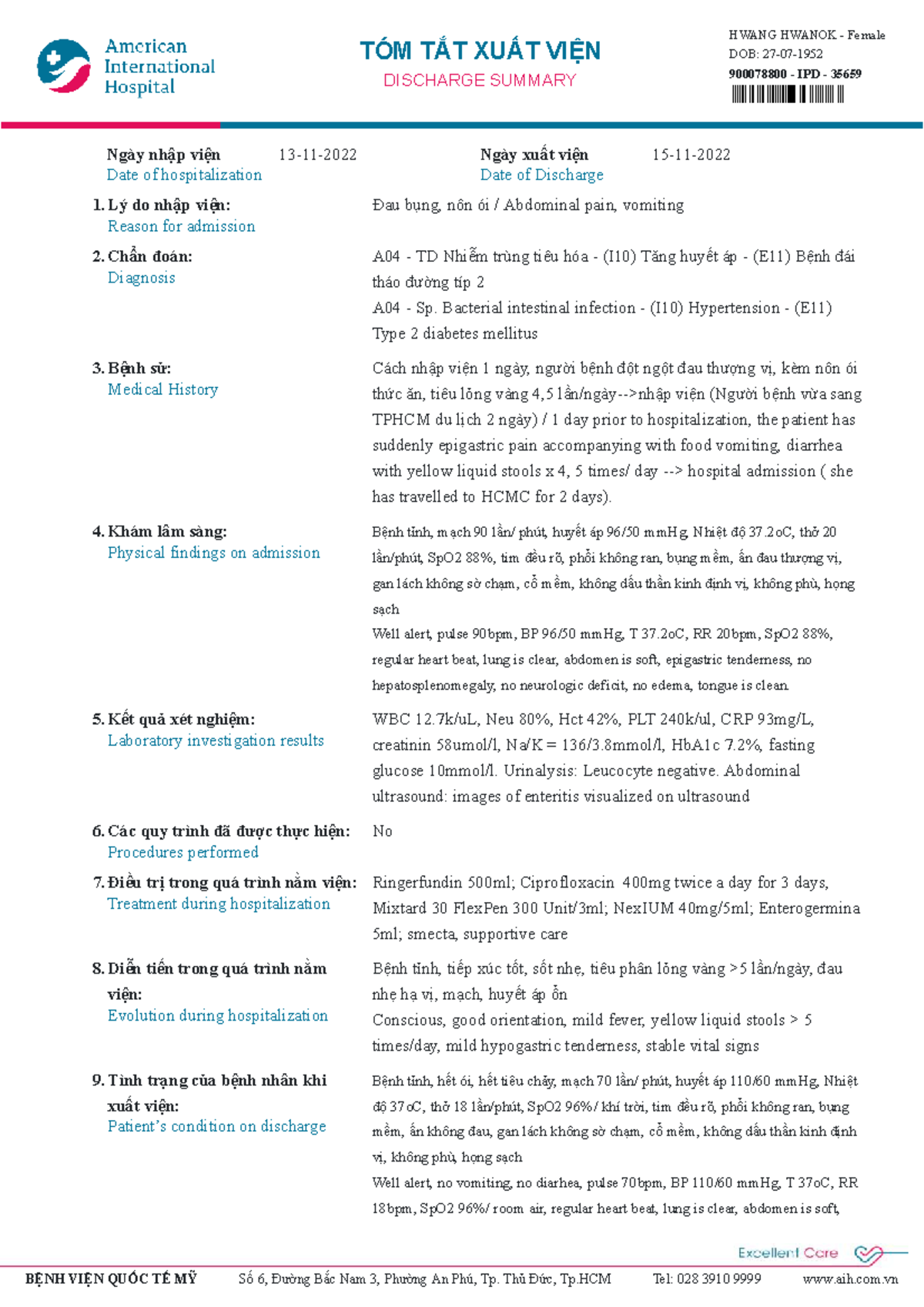 Discharge Summary for Patient IPD 35659: Hospitalization Details - Studocu