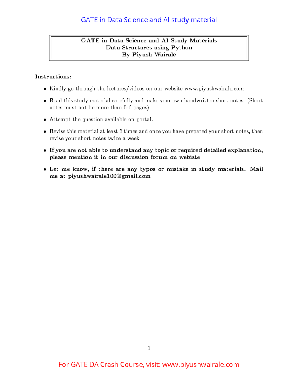 Data Structure using Python - GATE in Data Science and AI Study Materials Data Structures using ...