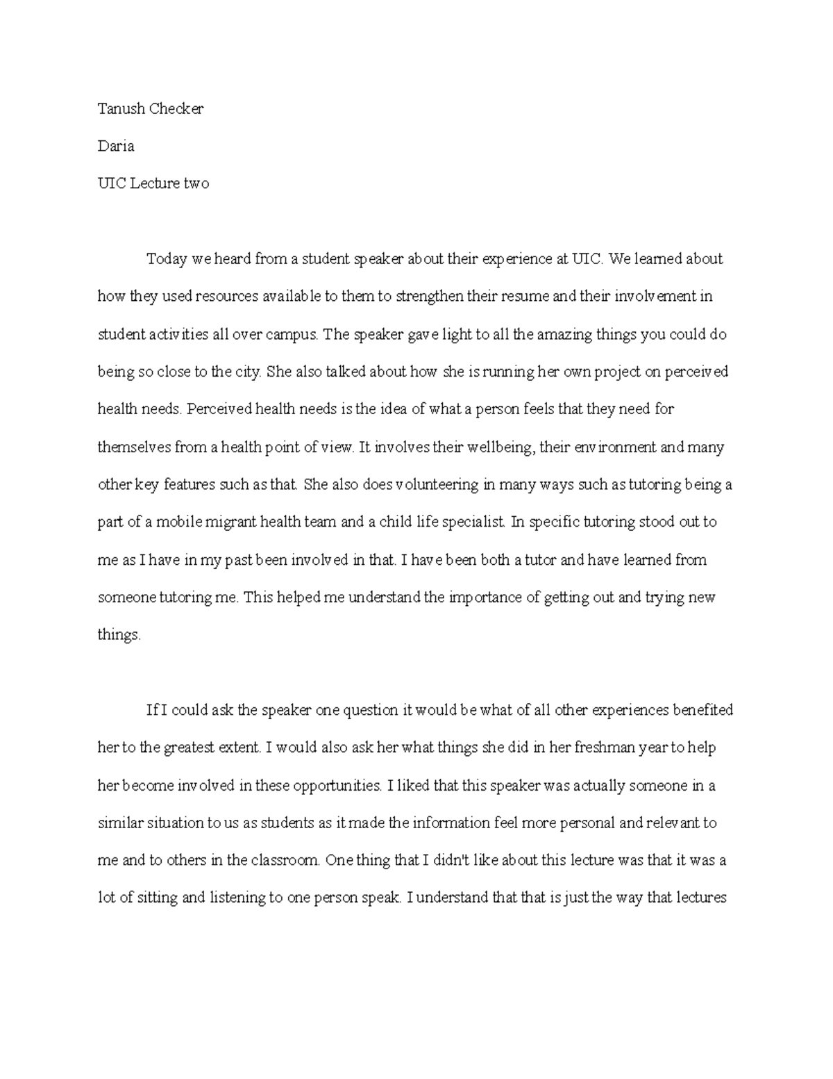 UIC Lecture 2 Journal: Insights from a Student Speaker - Studocu