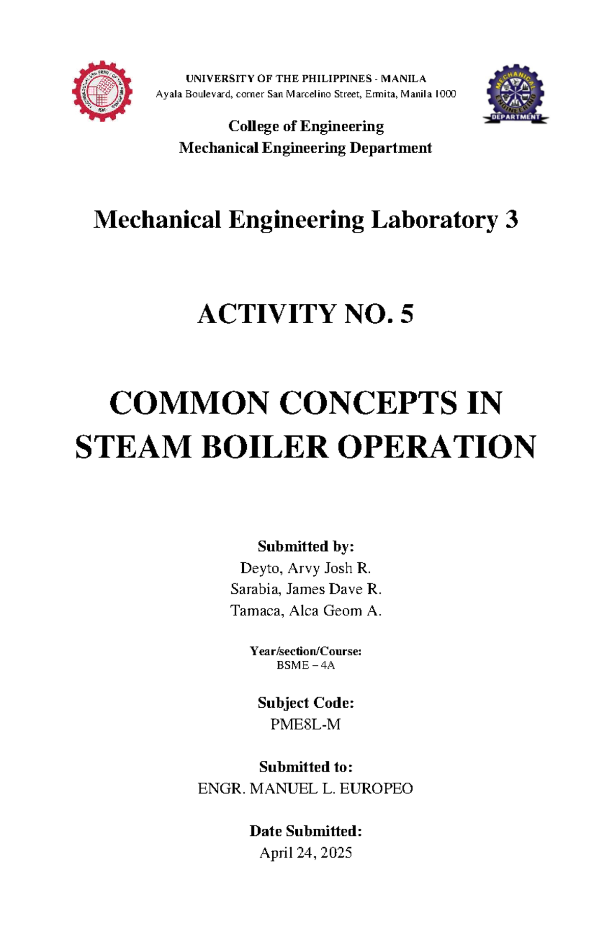 ME 4A: Activity 5 - Common Concepts in Steam Boiler Operation - Studocu