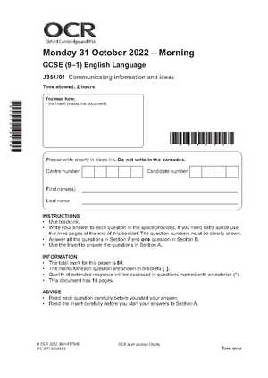 June 2022 MS - Paper 1 OCR Computer Science GCSE - Oxford Cambridge and RSA Examinations GCSE ...