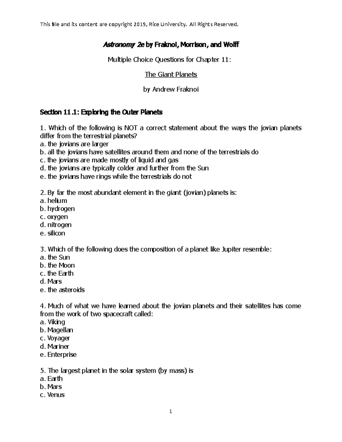 OS Astronomy 2e Test Bank Chapter 11 - Astronomy 2 e by Fraknoi ...