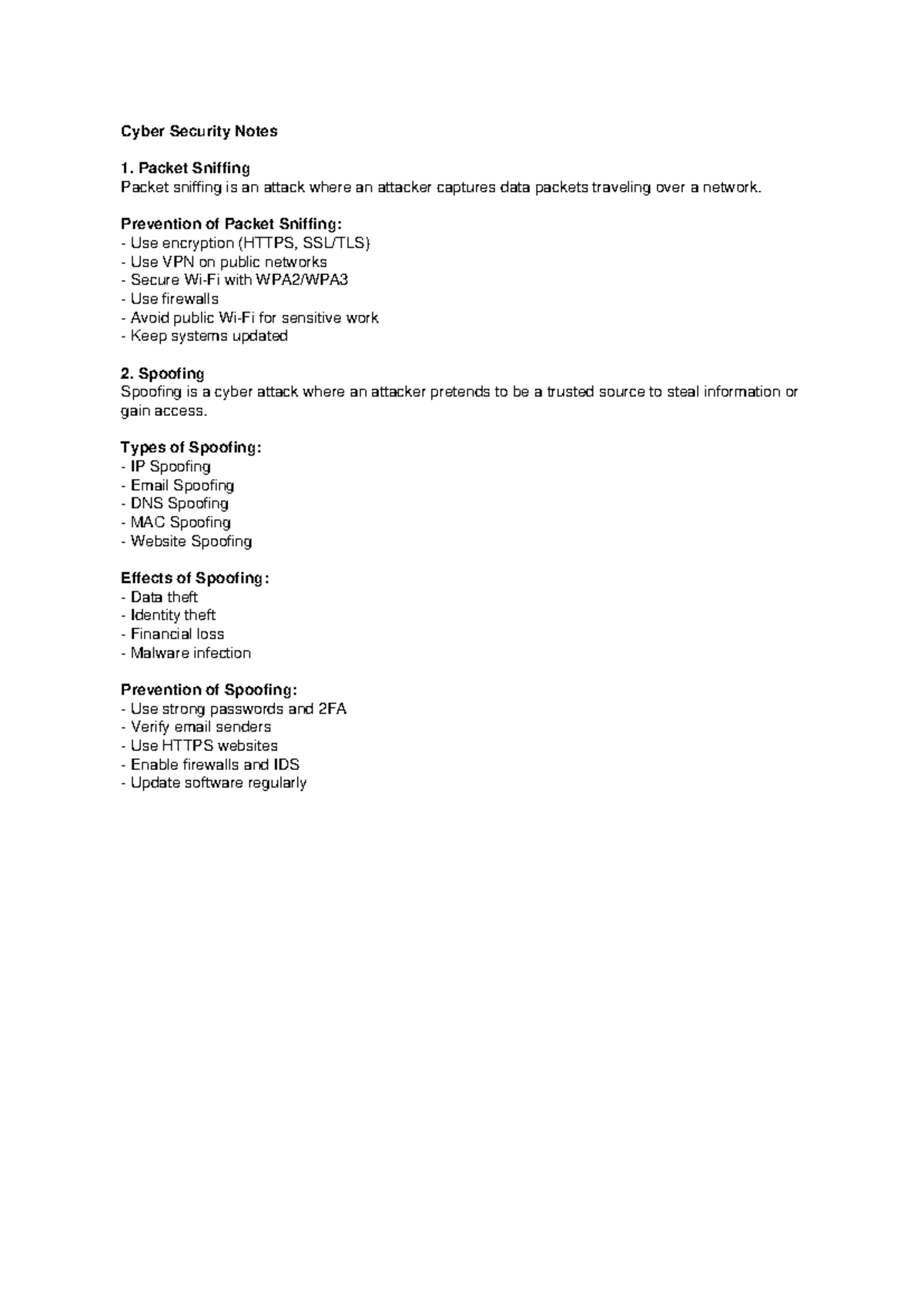 Cyber Security Notes: Packet Sniffing & Spoofing Overview - Studocu
