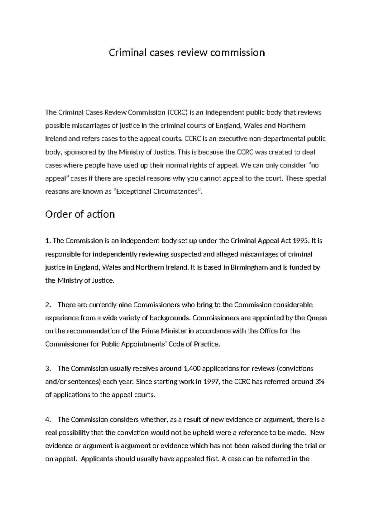 Criminal cases review commission - CCRC is an executive non ...