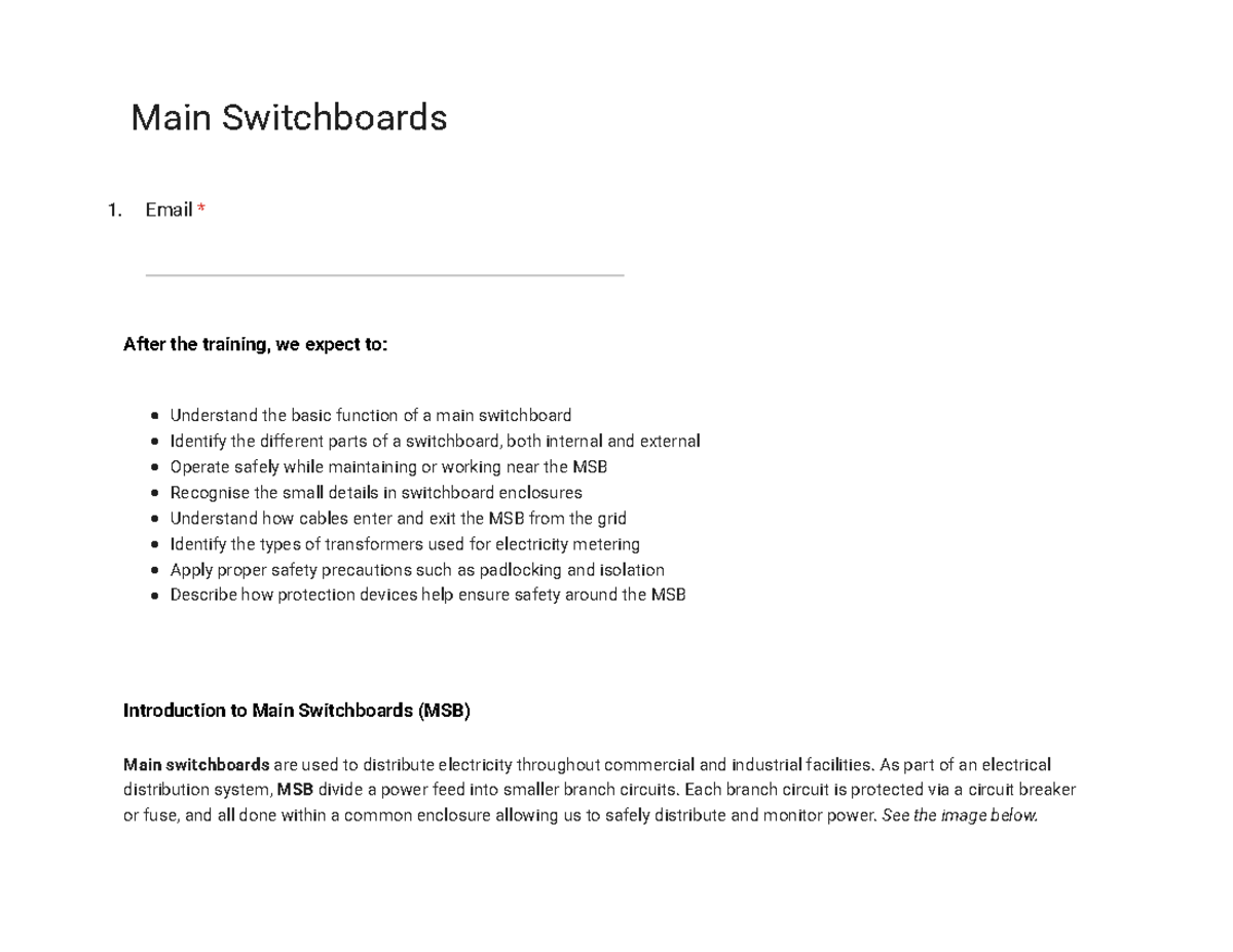2.2 - Main Switchboard (MSB) Training Overview and Safety Guidelines ...