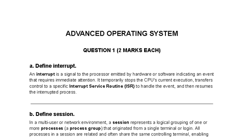 AOS 101: Advanced Operating System Concepts and Questions - Studocu