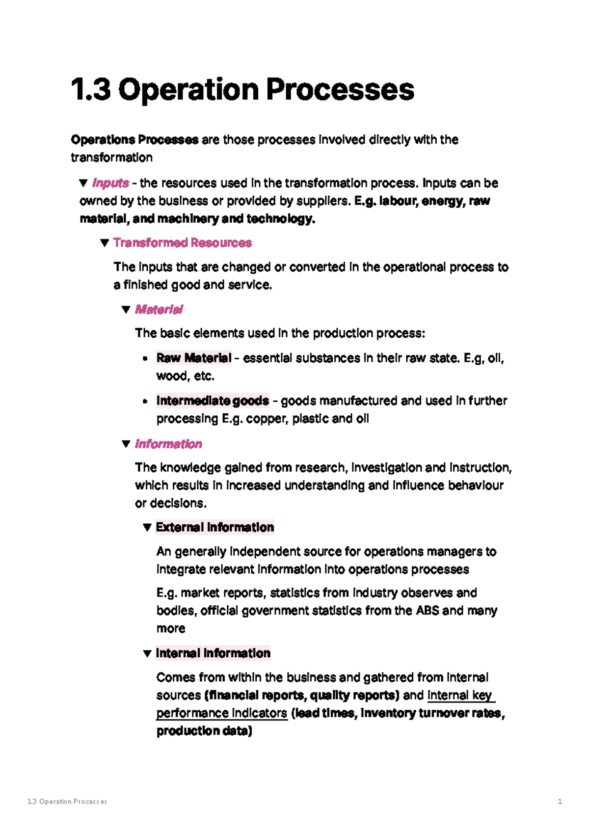 1.3 Operations Processes: Inputs, Transformation, and Technology ...