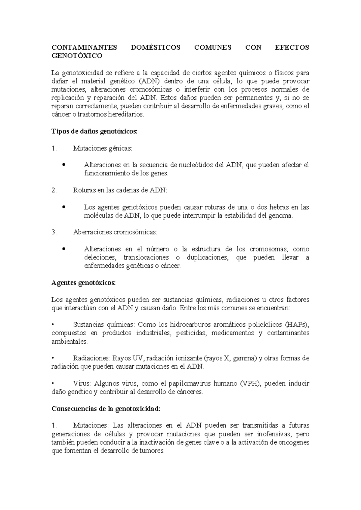 Prevención de Contaminantes Domésticos Genotóxicos: Guía Completa - Studocu