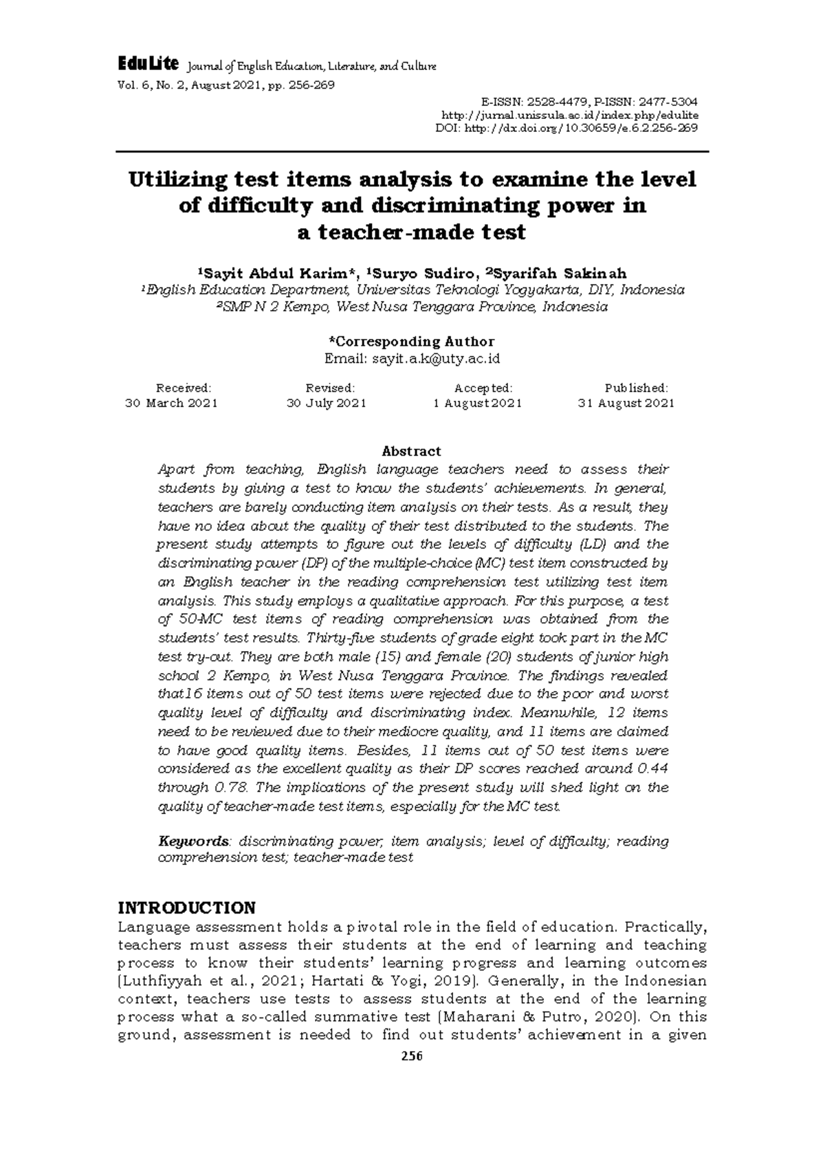 Utilizing Item Analysis for MC Test Quality in English Education (EDU ...