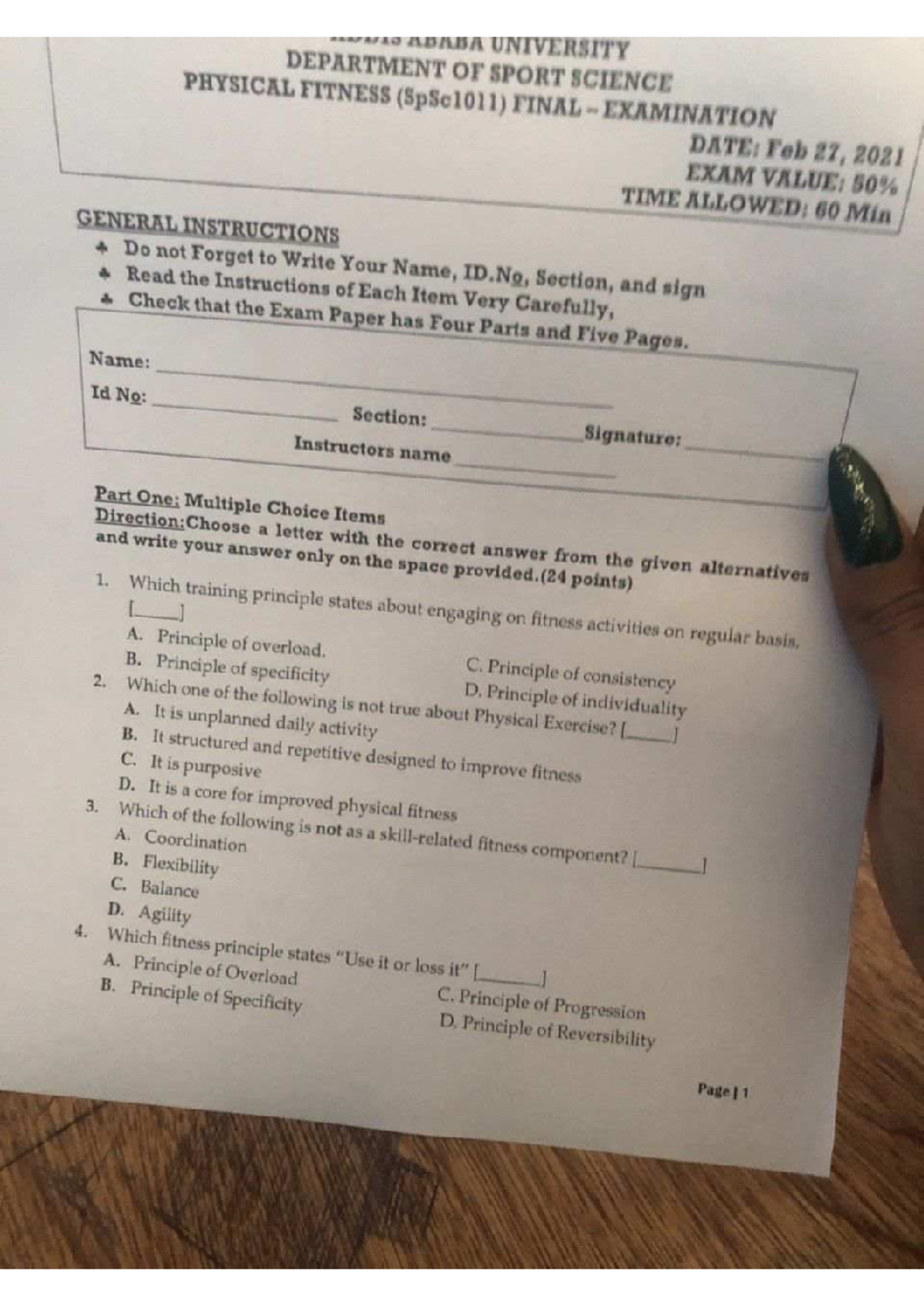 Physical Fitness Final Exam Study Guide (AAU) - Studocu