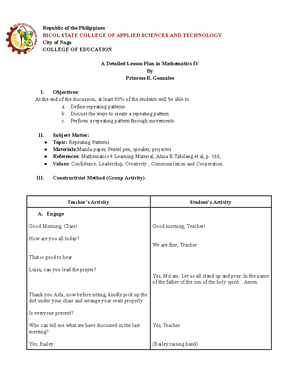 ESP 5 DEMO Teaching - DETAILED LESSON PLAN School NAGA CENTRAL SCHOOL I Teacher MAGTANGOB ...