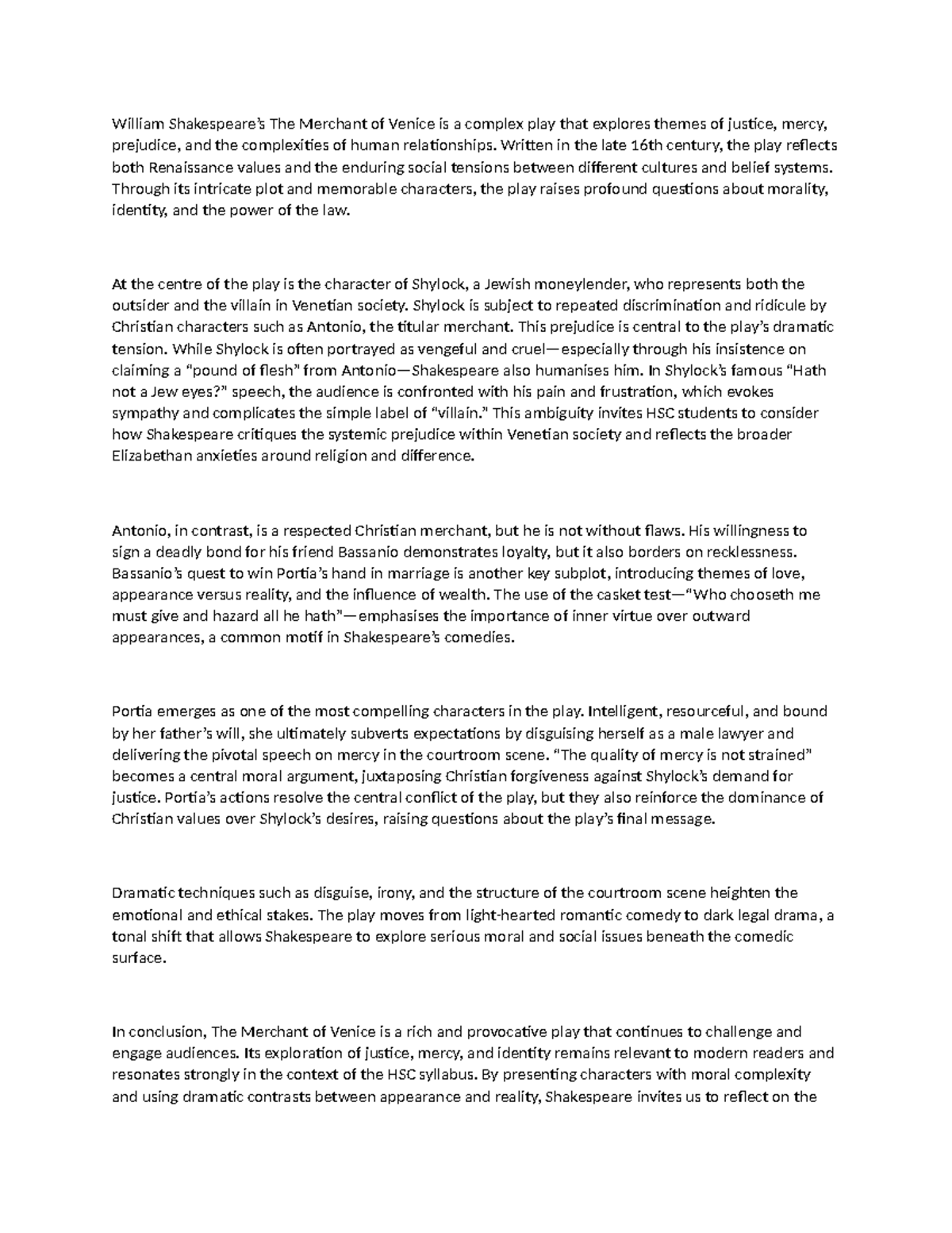 HSC Essay Notes: Exploring Justice and Mercy in The Merchant of Venice ...