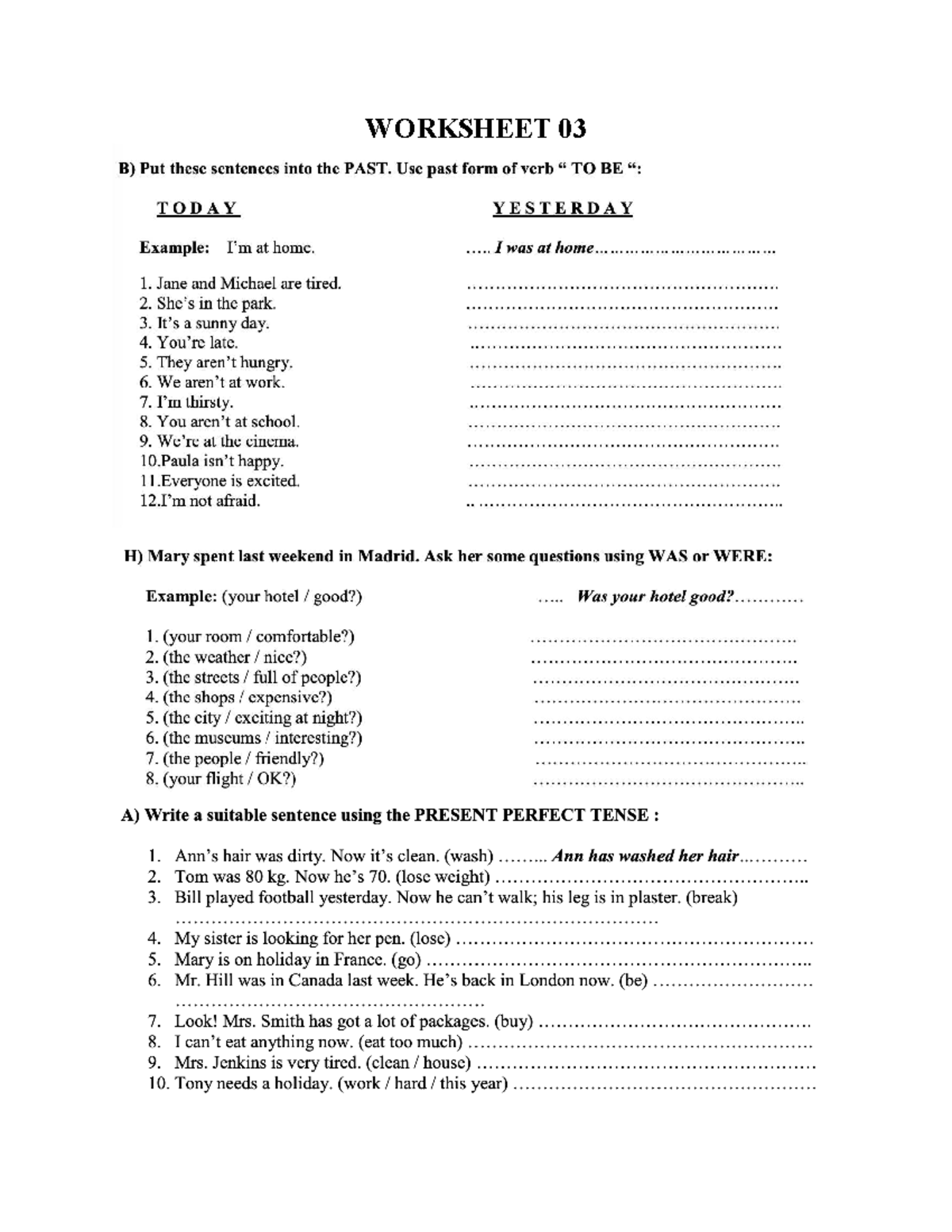 Worksheet 03: Past Tense and Present Perfect Practice - Studocu