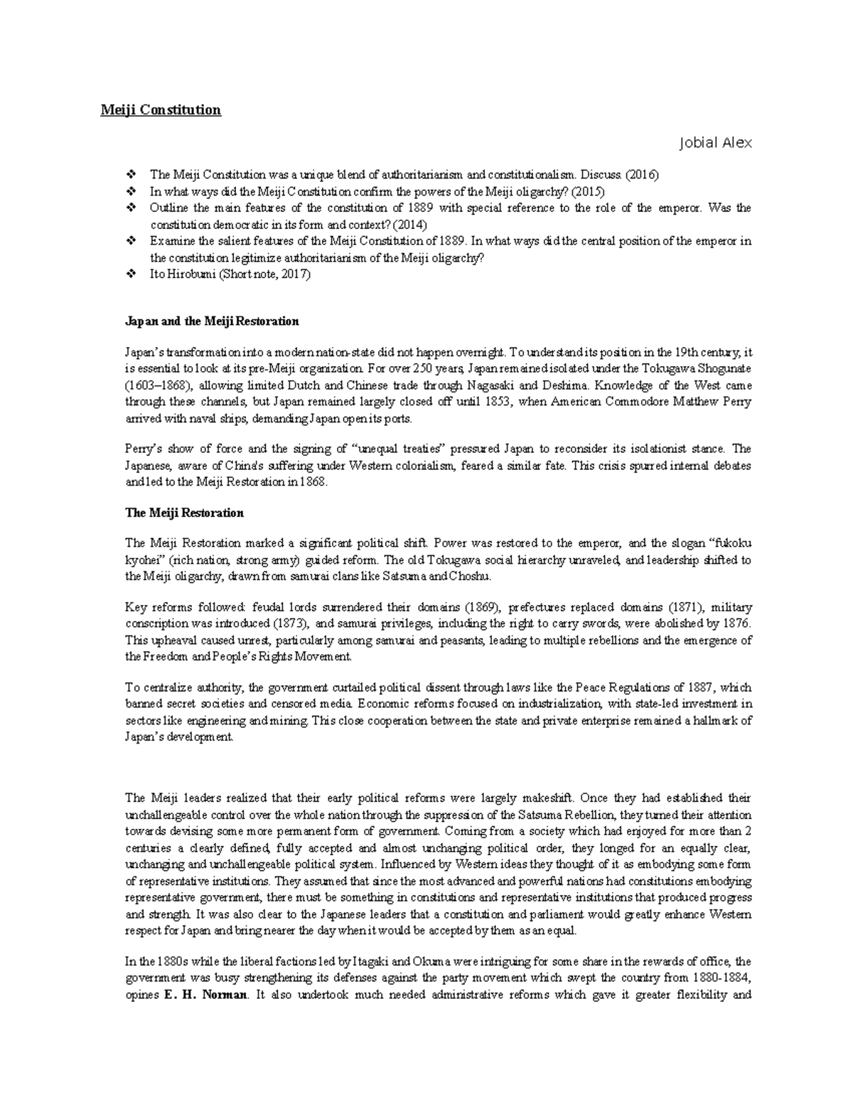 COT Meiji Constitution: Analyzing Authoritarianism & Democracy (1889 ...