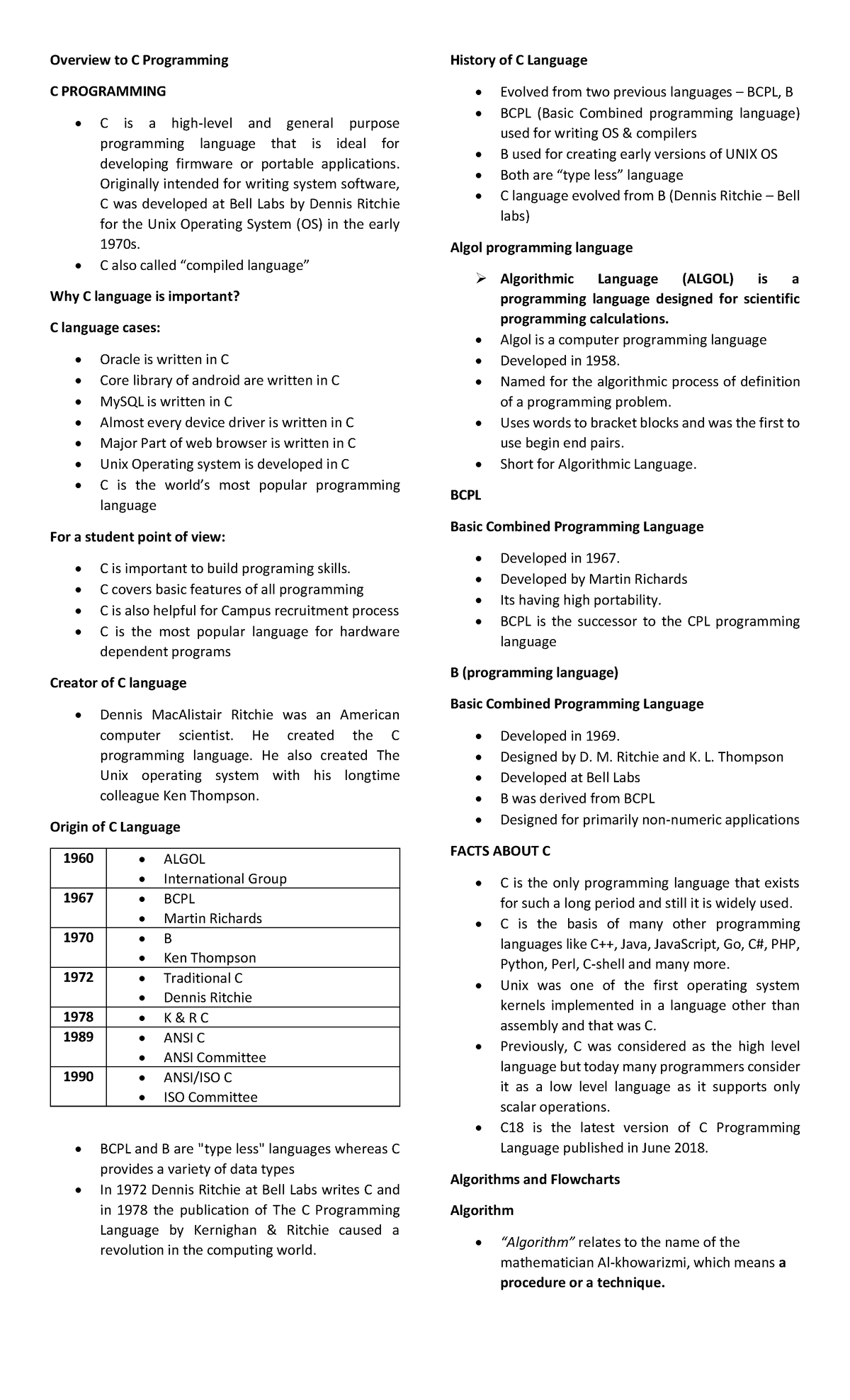 IT112 Reviewer - Overview to C Programming C PROGRAMMING C is a high-level and general purpose ...