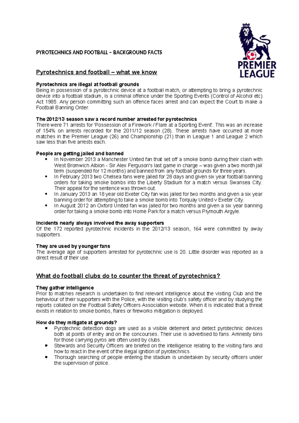 PYROTECHNICS IN FOOTBALL: LEGAL RISKS & SAFETY MEASURES - Studocu