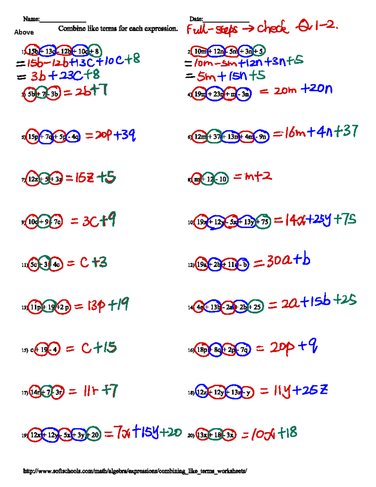 06 Collect like terms (Above)-10 Answer - Above Full - steps → check O ...