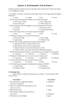 4th Quarter, 2nd st - Summative test - 4 th Quarter, 2nd Summative Test ...