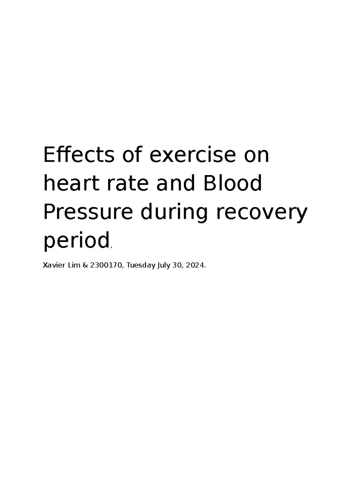 Effects of Exercise on Heart Rate & Blood Pressure Recovery (BIO ...