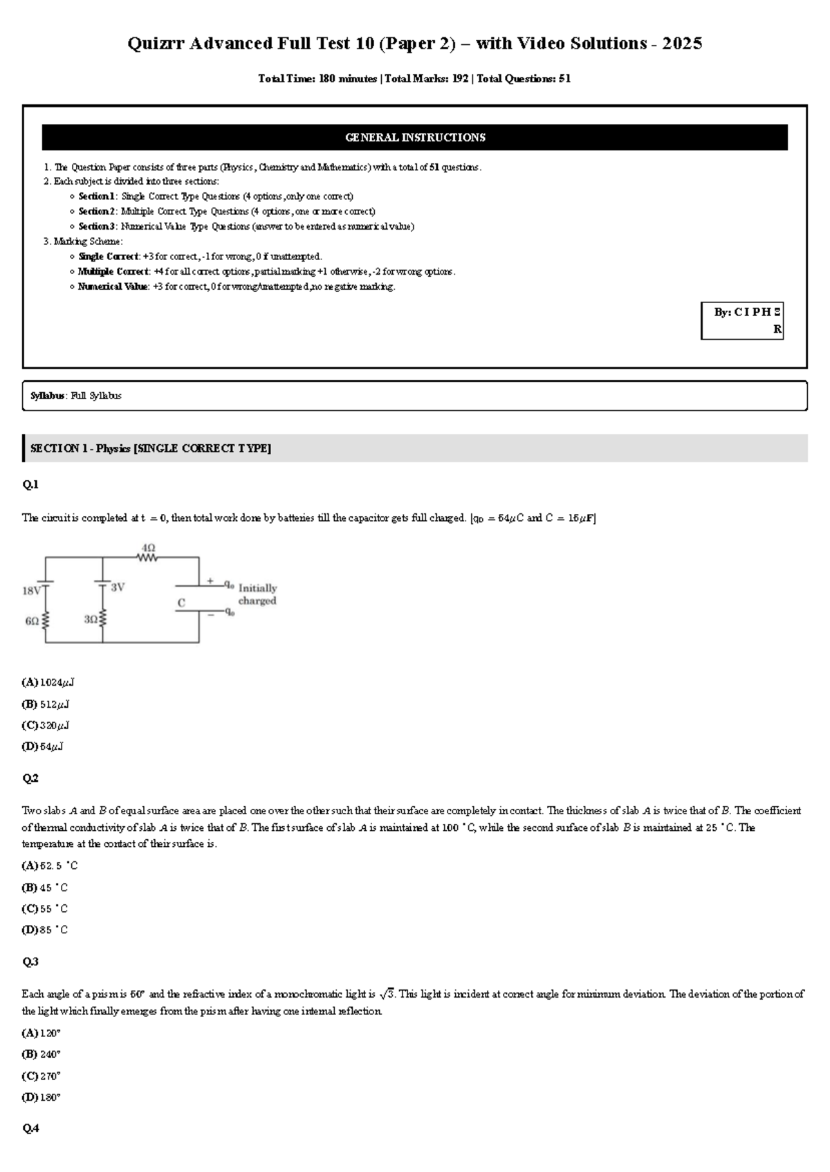 Quizrr Advanced Full Test 10 (Paper 2) with Video Solutions 2025 - Studocu