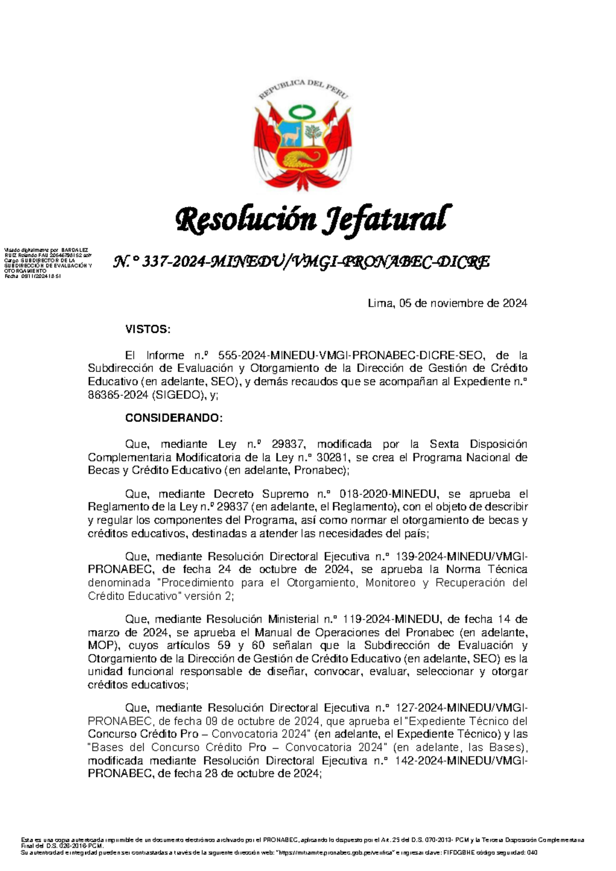 6149954-rj 337 2024 minedu vmgi pronabec dicre - Resolución Jefatural N ...