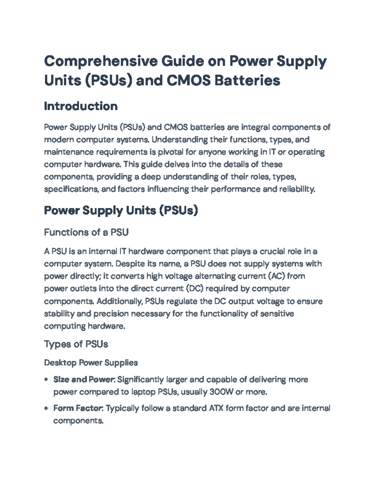 Comprehensive Guide on PSUs and CMOS Batteries for IT Hardware ...