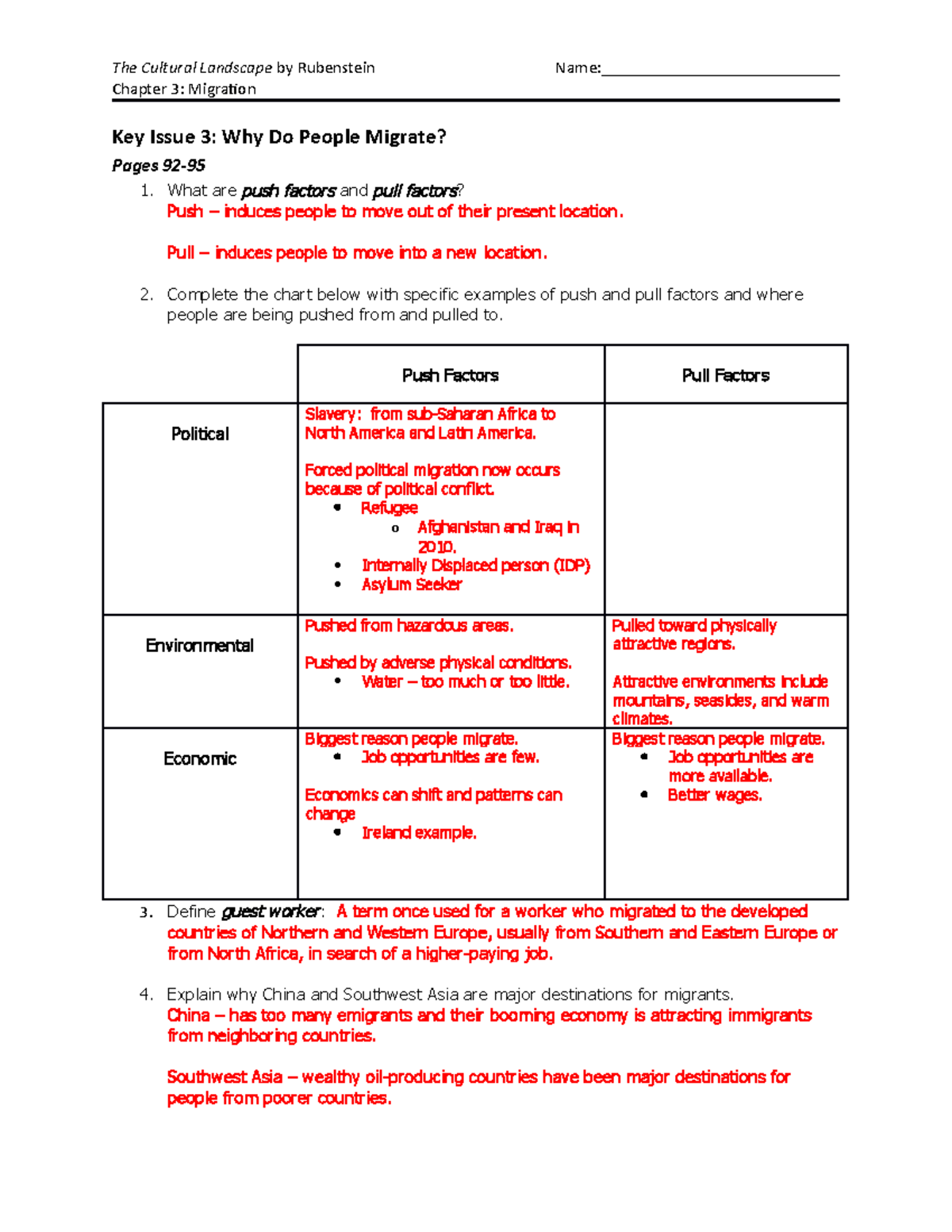 Chapter 3 Migration Key Issue 3: Push and Pull Factors Explained - Studocu
