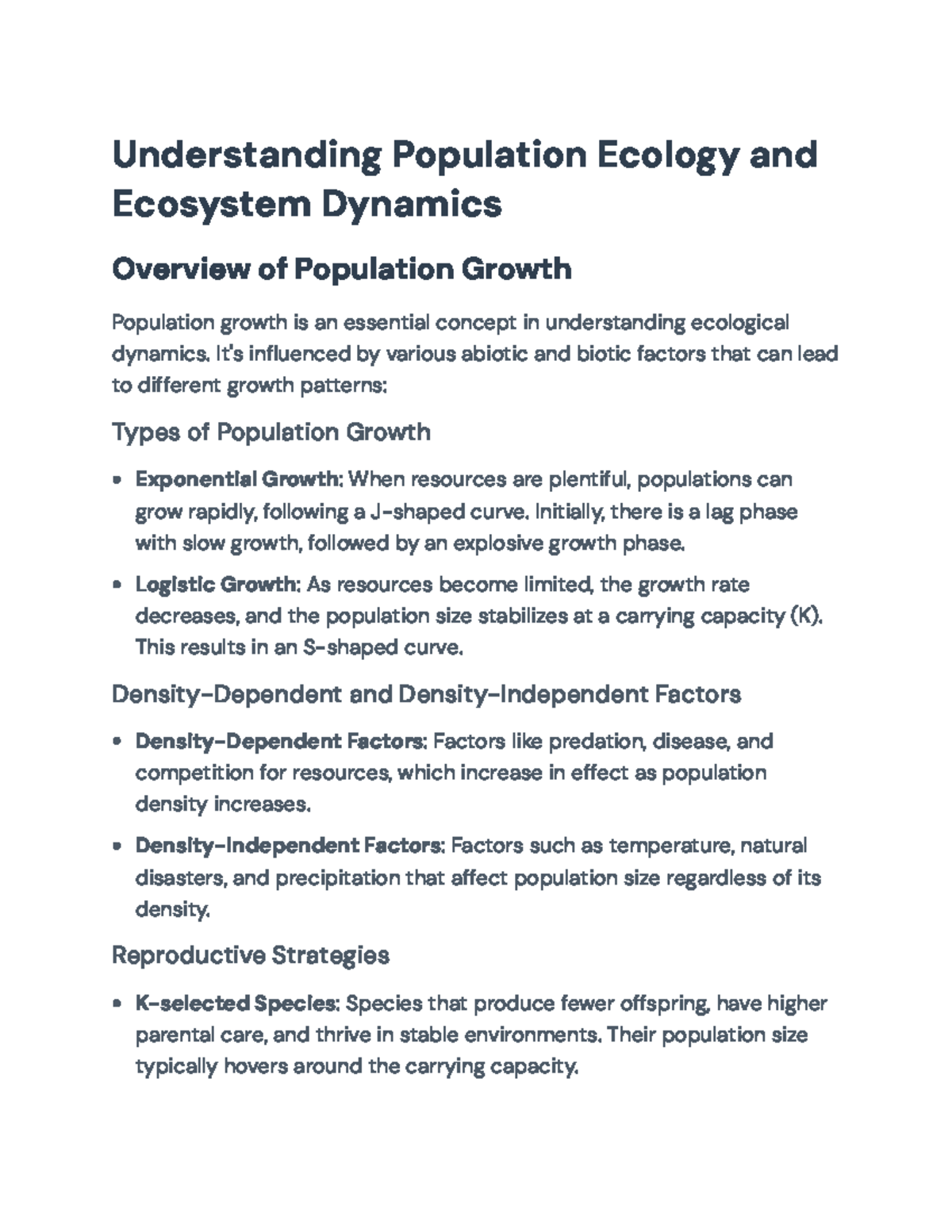 Population Ecology and Ecosystem Dynamics Overview - Understanding ...