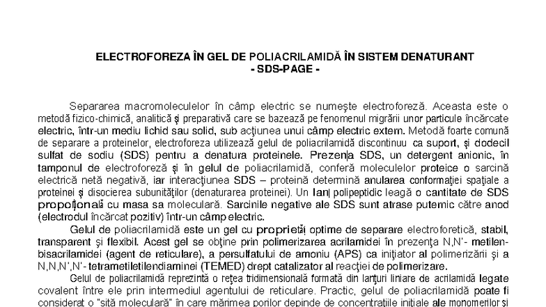 LP5 Electroforeza SDS-PAGE - ELECTROFOREZA ÎN GEL DE POLIACRILAMIDĂ ÎN ...