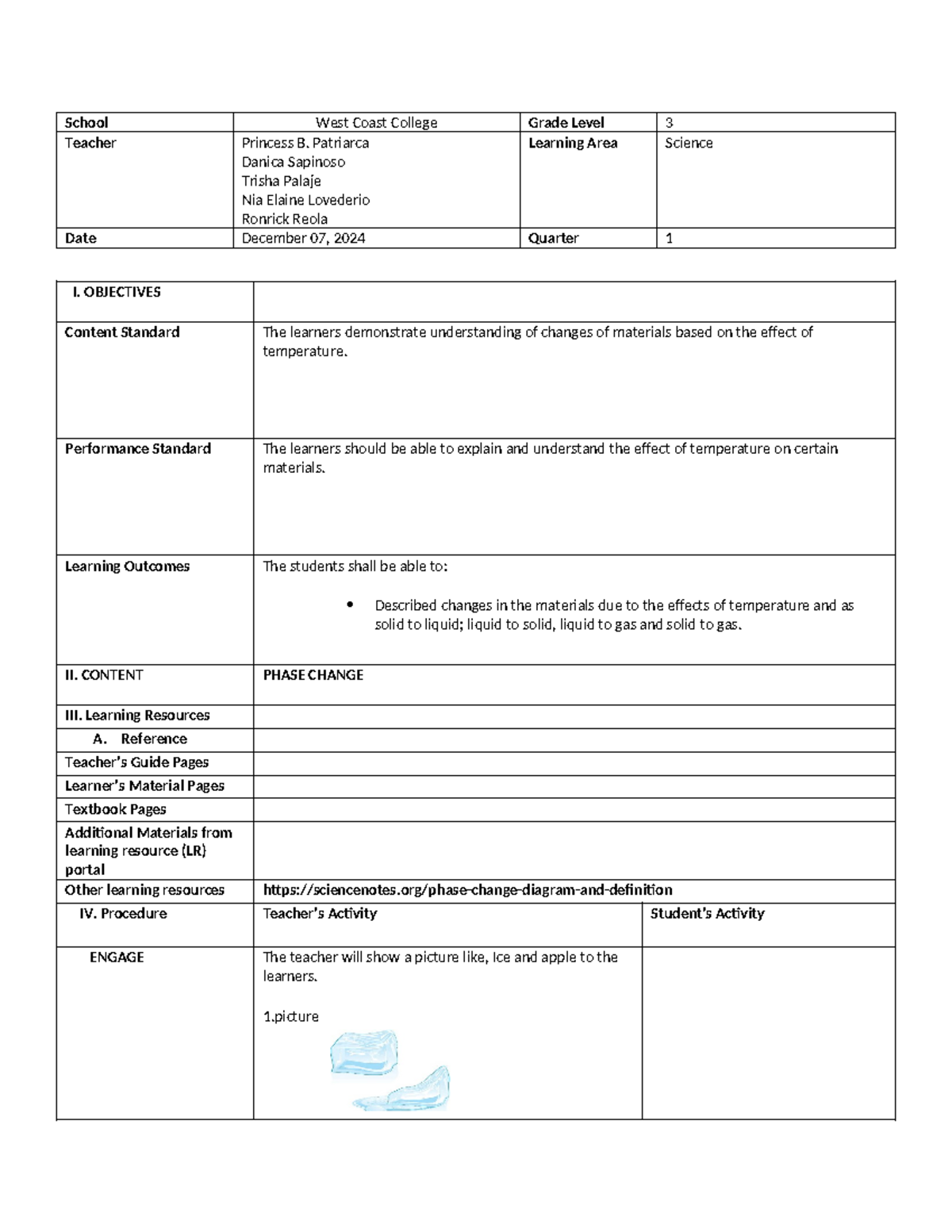 Lesson Plan: Science 113017 - Understanding Phase Changes of Materials ...