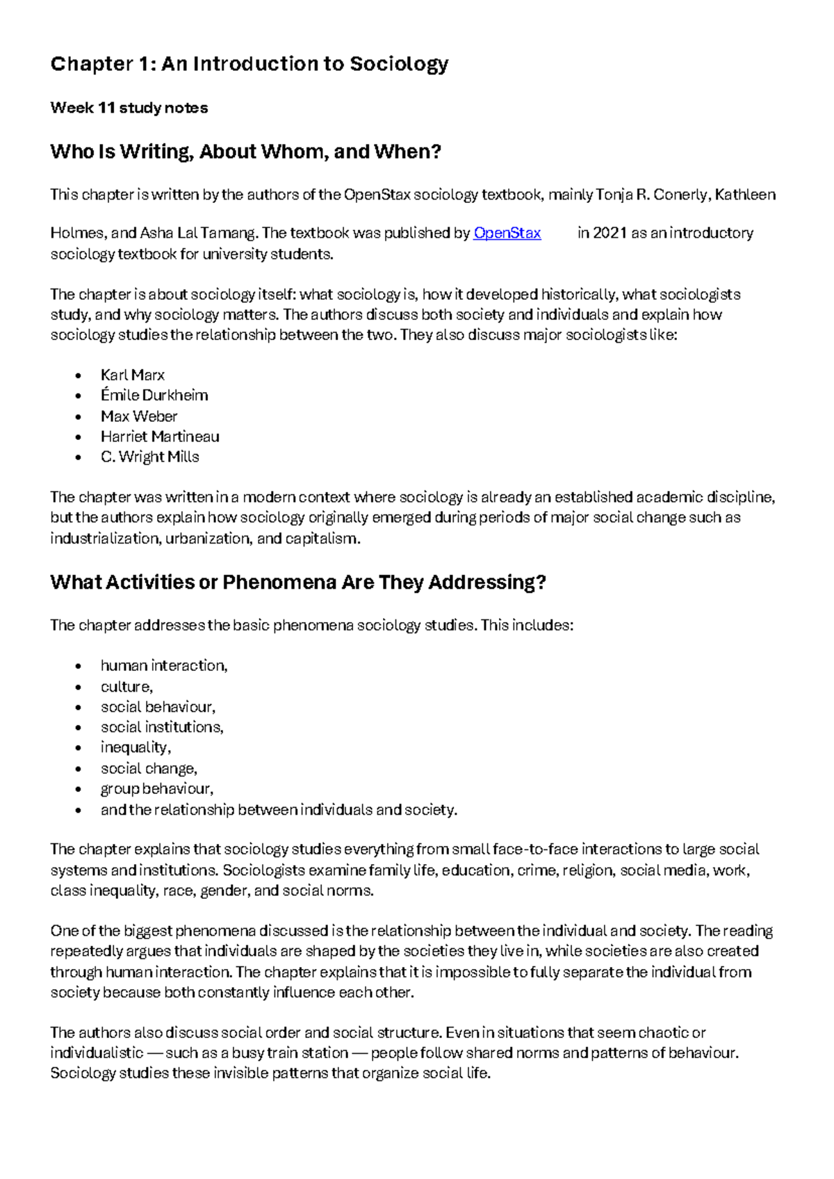 Chapter 1: An Introduction to Sociology - Week 11 Notes - Studocu