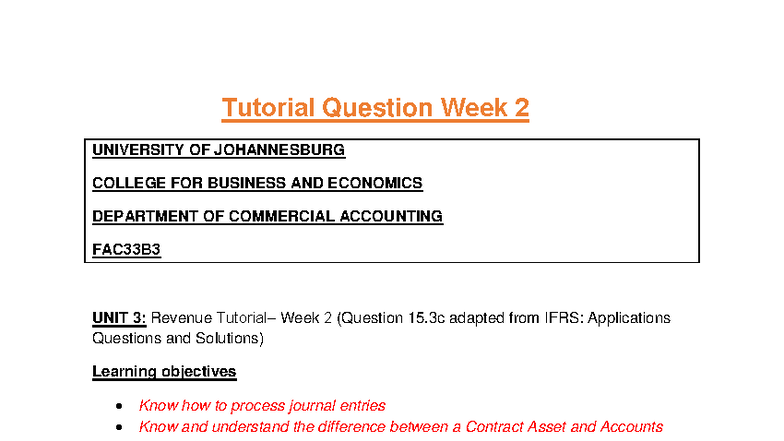 FAC33B3 Unit 3 Revenue Tutorial Questions Week 2 - Studocu