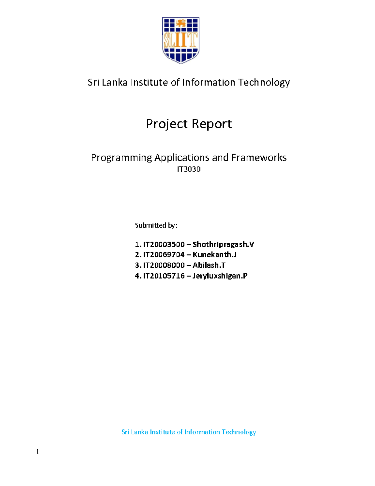 Paf01 - Year 3 semester 1 PAF assignment - Sri Lanka Institute of Information Technology Project ...