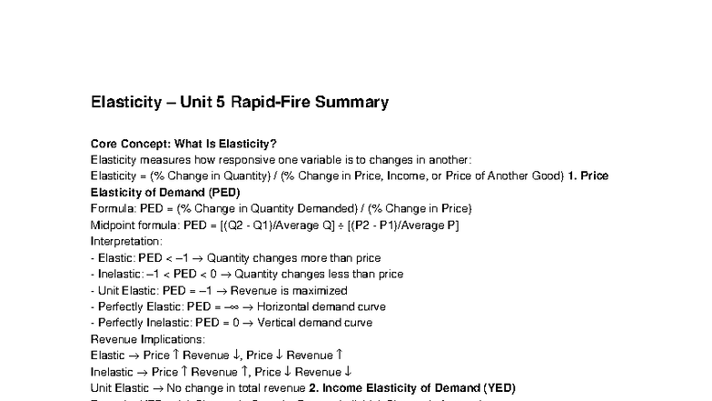 Elasticity Study Summary: Core Concepts & Formulas (ECO 101) - Studocu