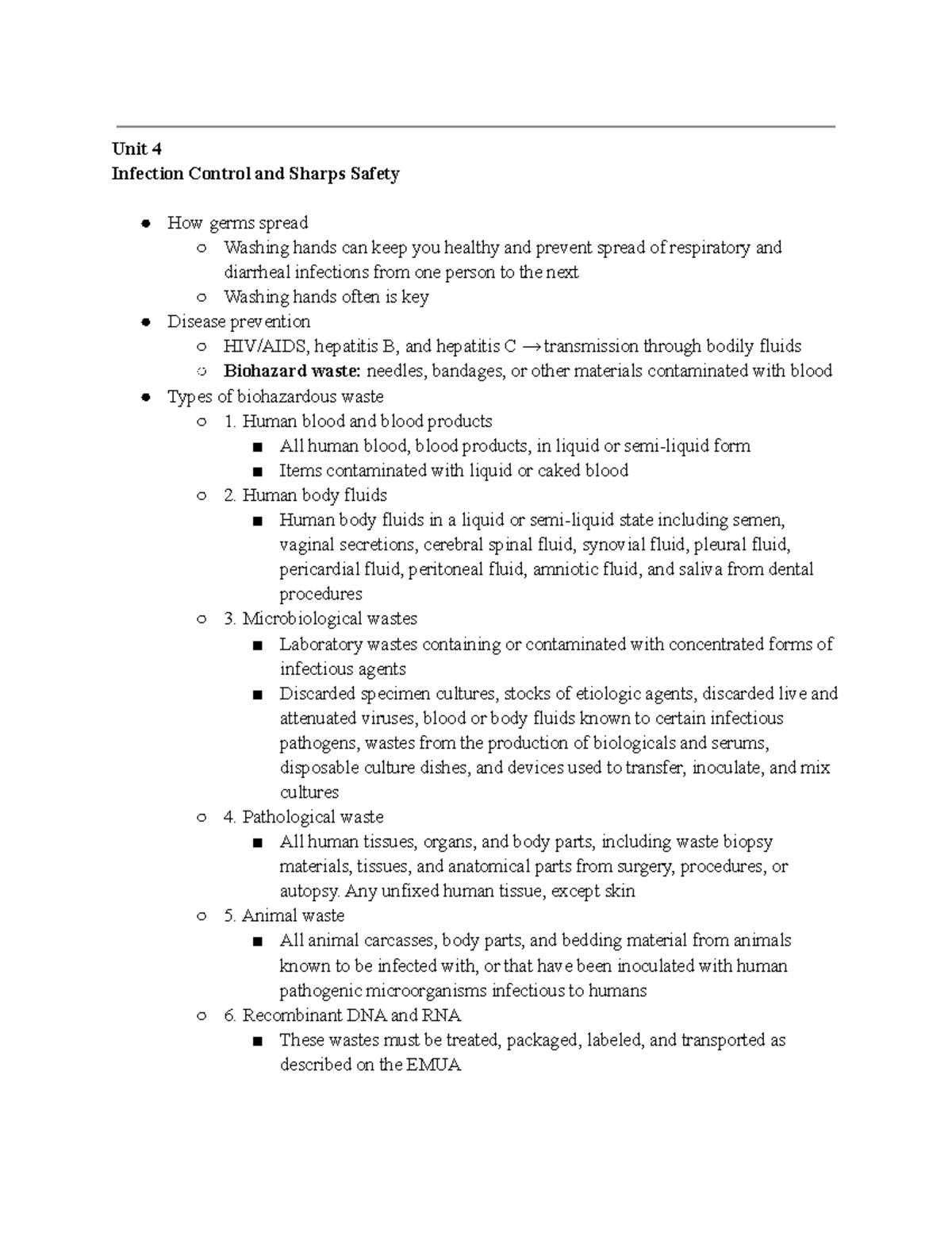Module 3 Notes Anatomy - Unit 4 Infection Control and Sharps Safety How ...