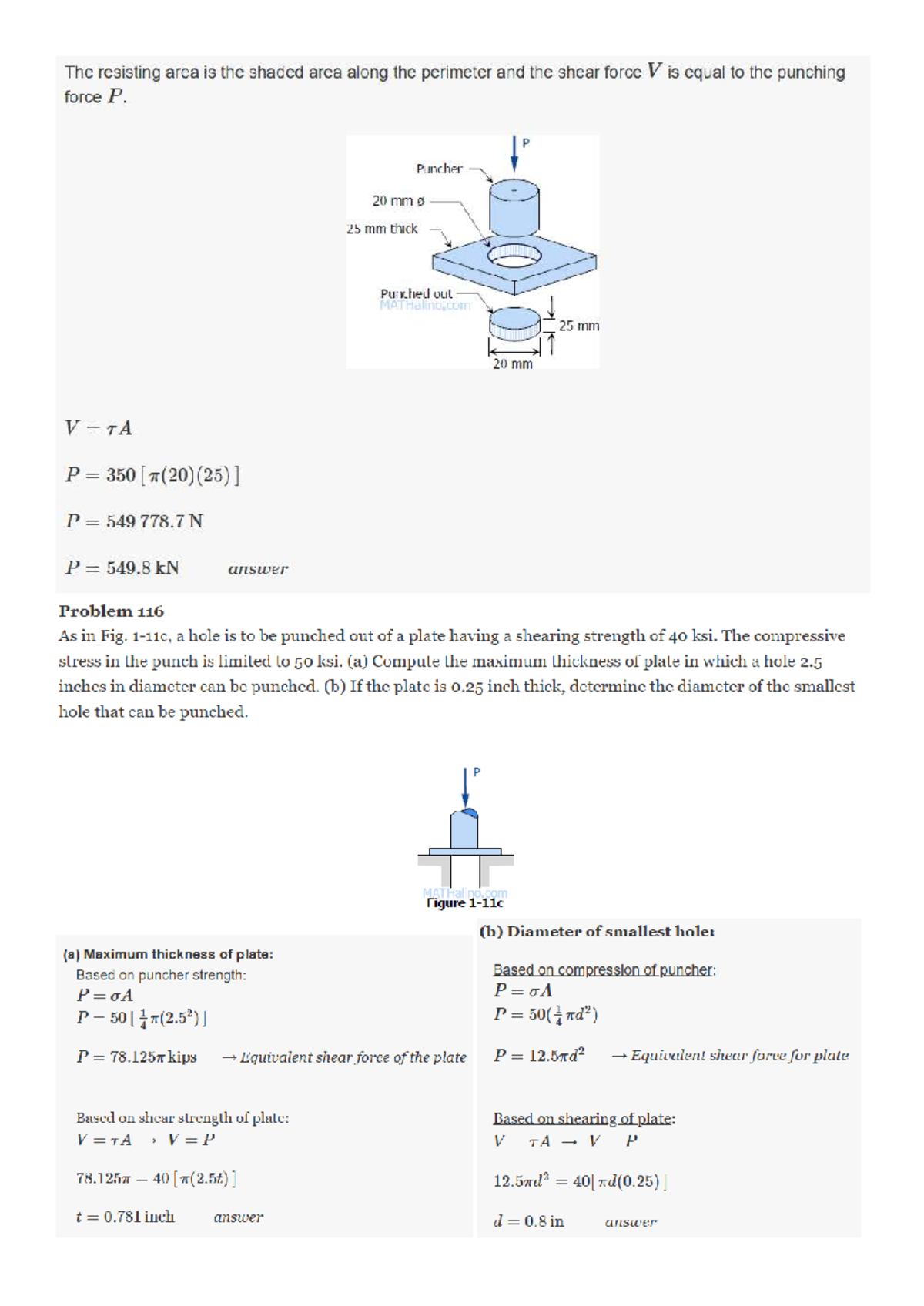 Shearing and Bearing Calculations for MATH 101 Problems - Studocu
