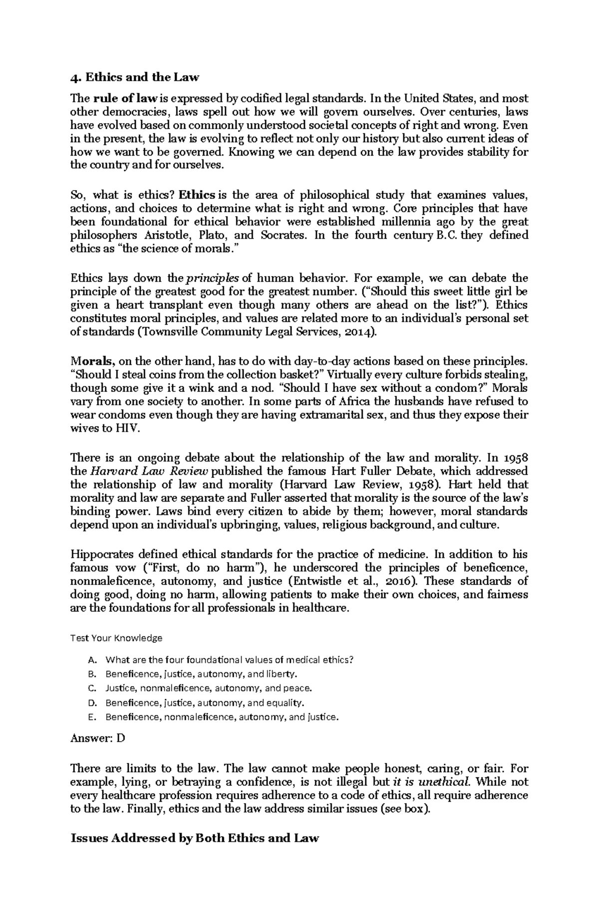 Ethics Lecture Notes-1-2025 - 4. Ethics and the Law The rule of law is ...