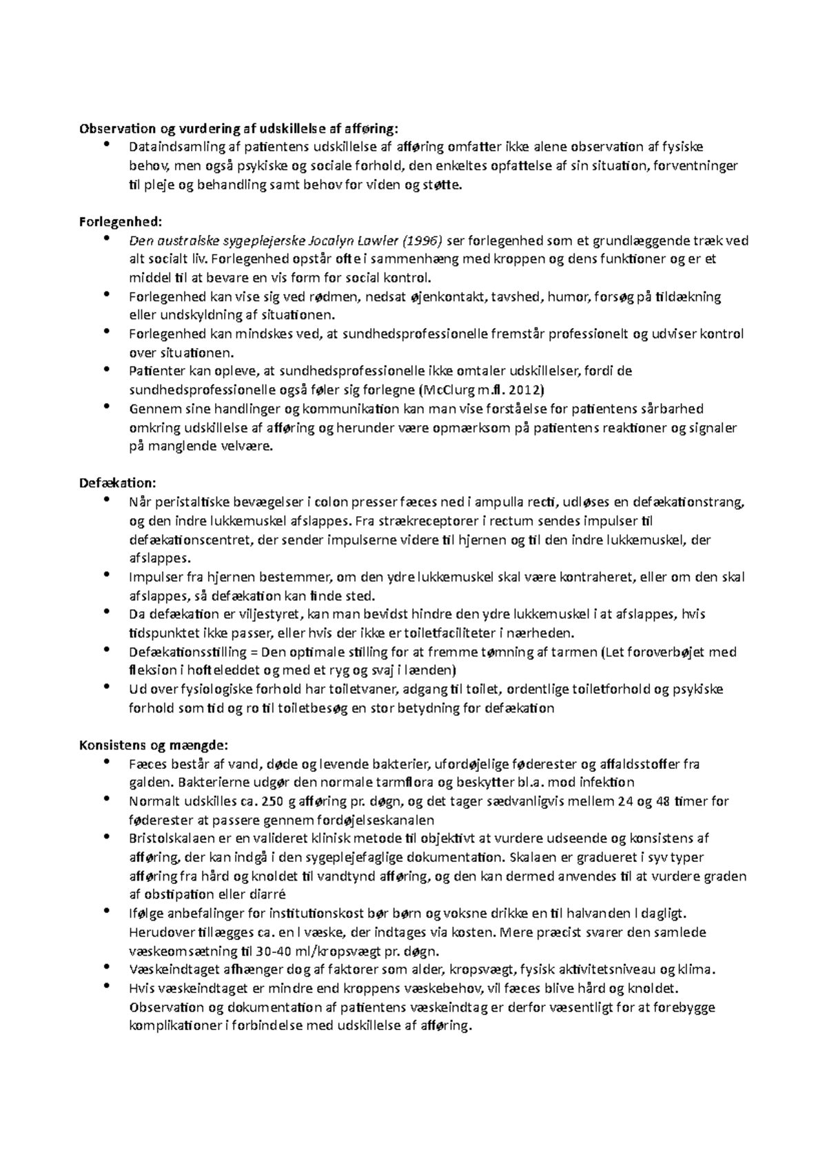 Observation og vurdering af afføring: Fysiologiske og psykologiske ...