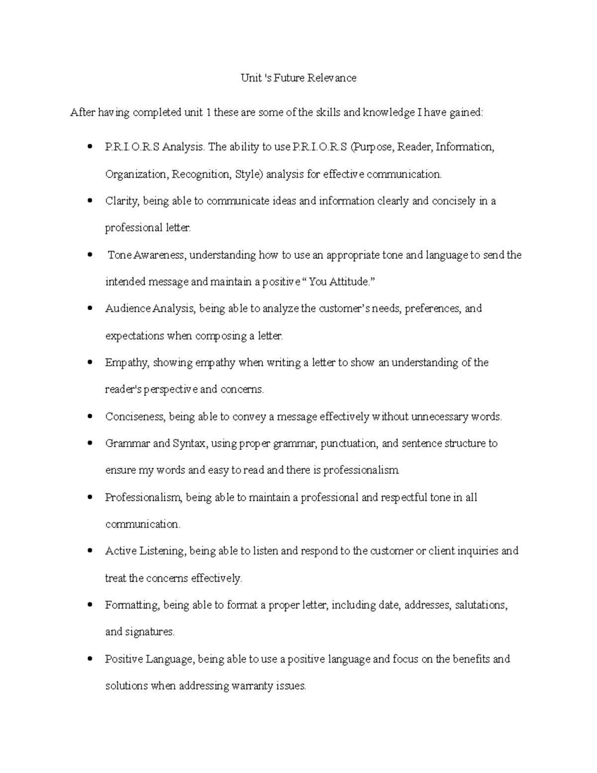 Unit 1 Skills & Knowledge for Effective Communication - Studocu