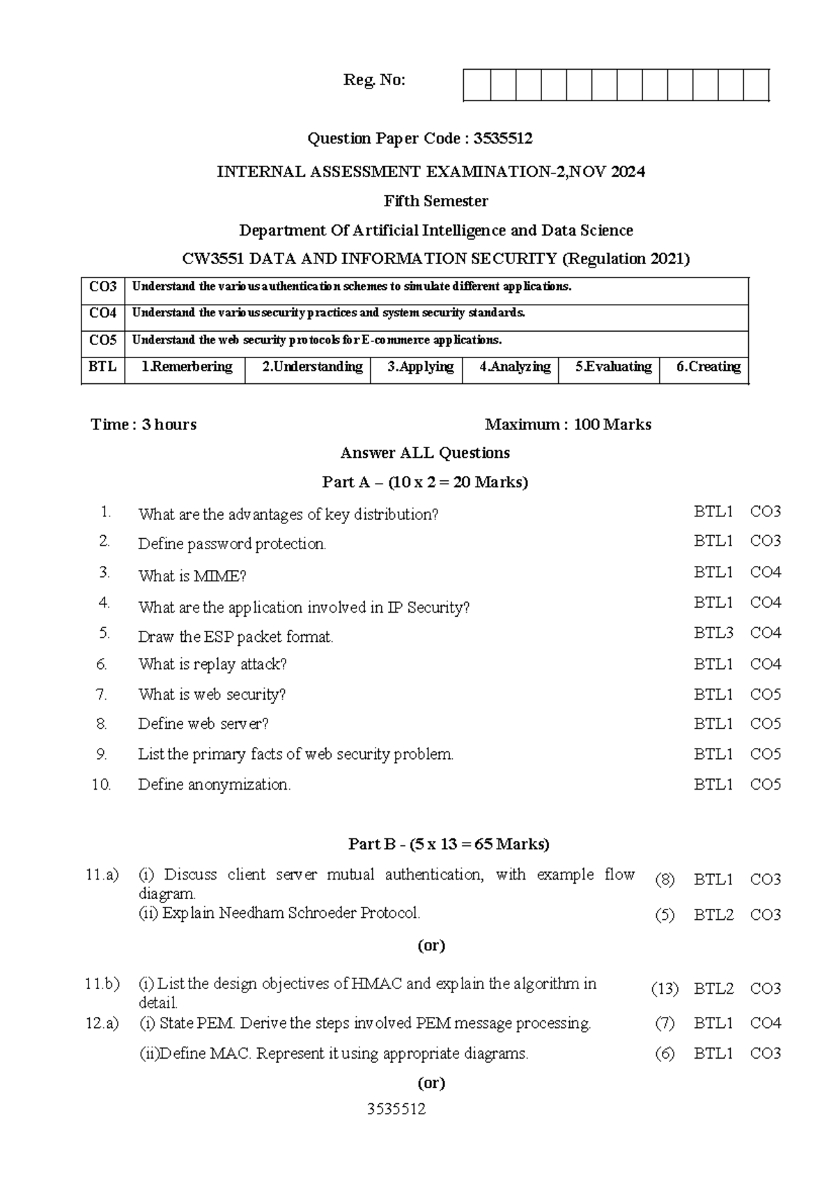 CW3551 DATA AND INFORMATION SECURITY Internal Assessment 2024 - Studocu