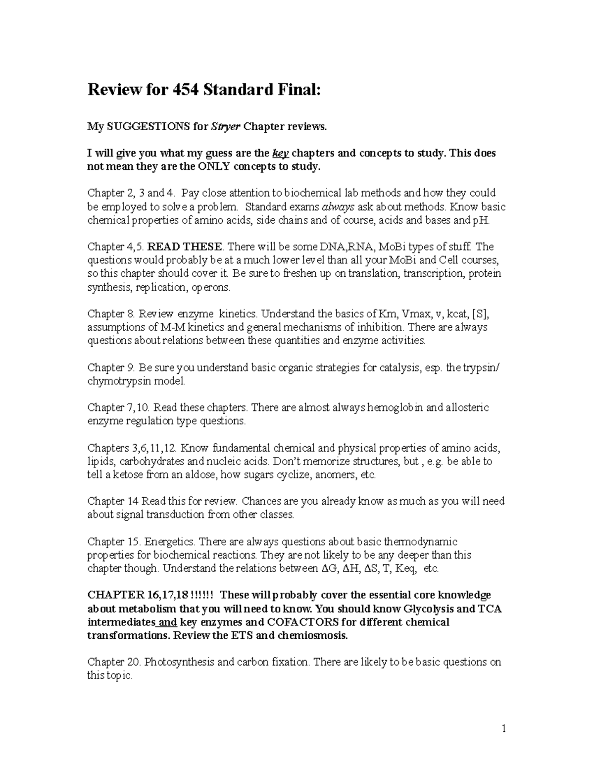 ACS Biochemistry Final Exam Study Guide: Key Concepts & Chapters - Studocu