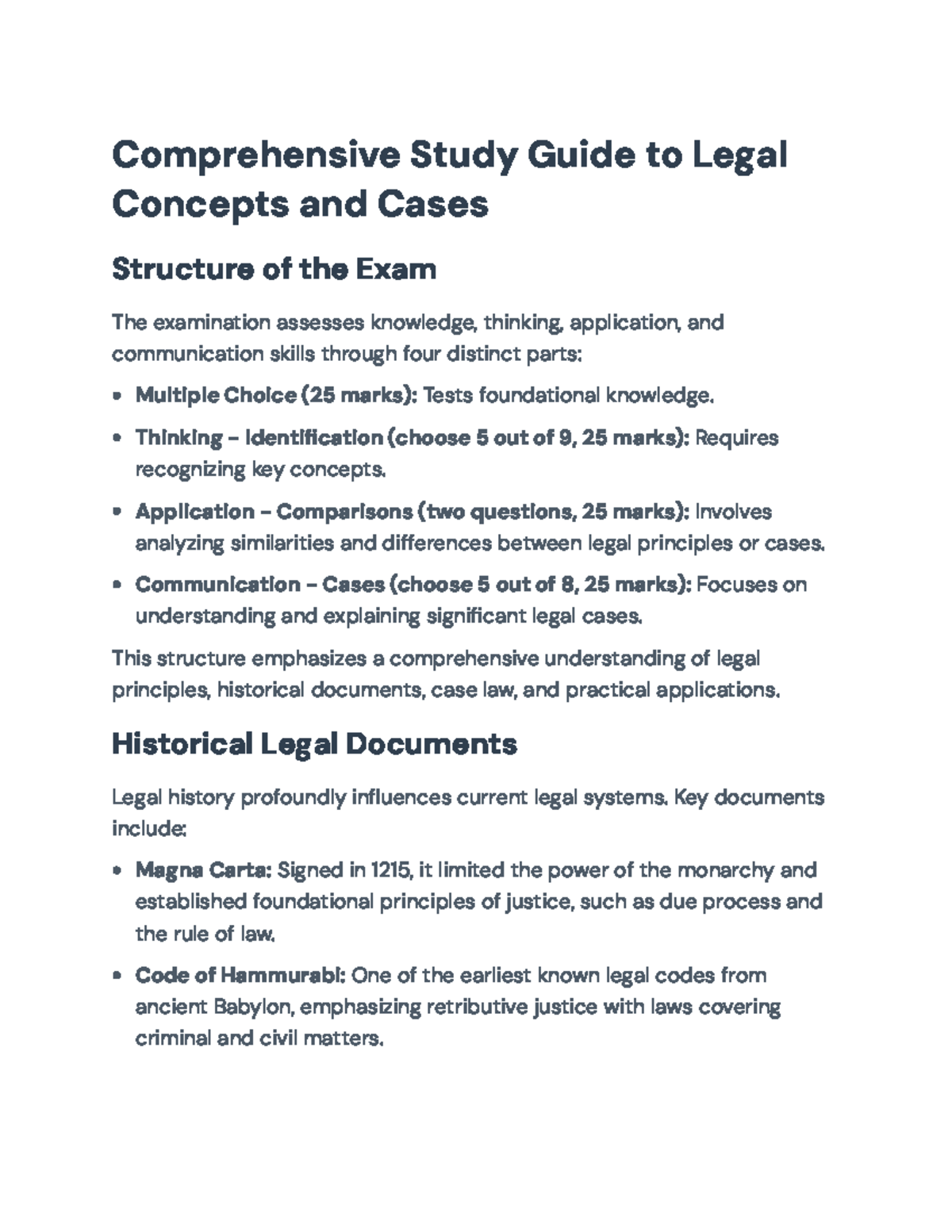 Comprehensive Study Guide for Legal Concepts and Principles (LAW 101 ...